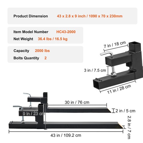 Clamp on Pallet Forks 2000 lbs 43" Tractor Forks Heavy Duty Bucket ...