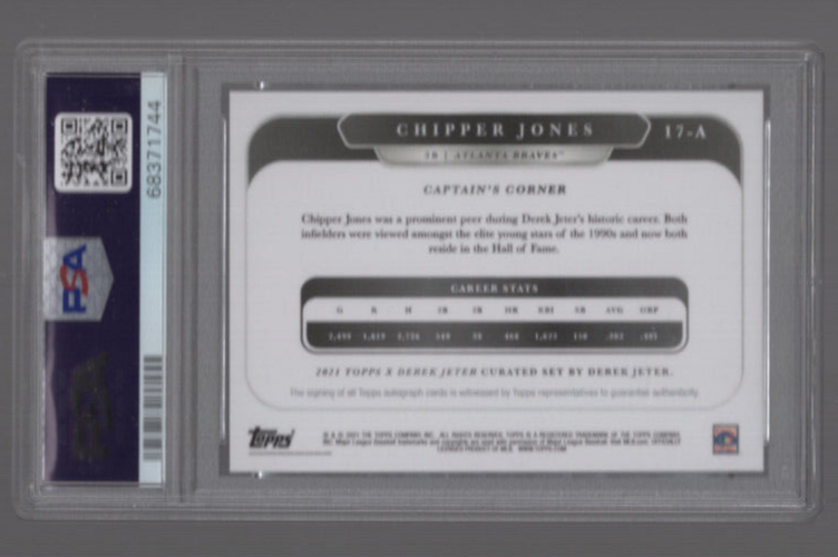 2021 TOPPS X DEREK JETER RED AUTO #17 CHIPPER JONES SSP PSA 10 GEM MINT ...