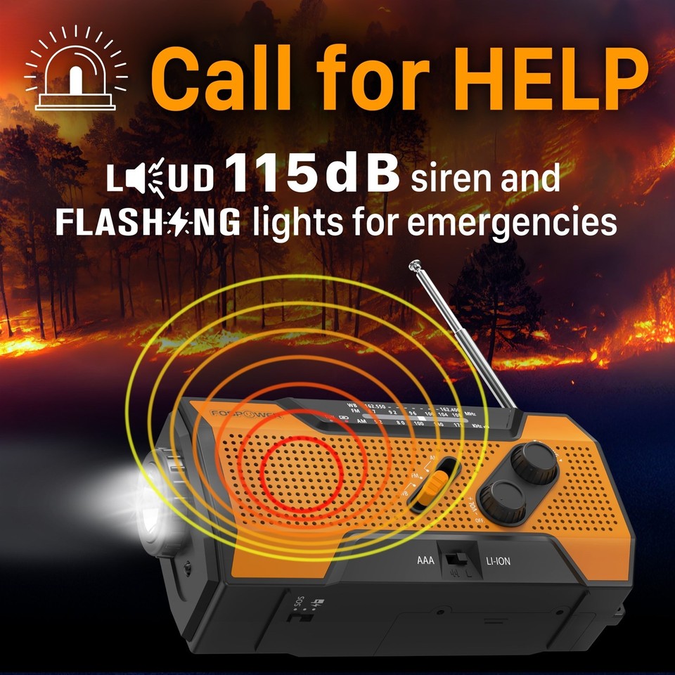 Emergency Solar Hand Crank Weather Radio 2000mAh Power Bank Charger ...