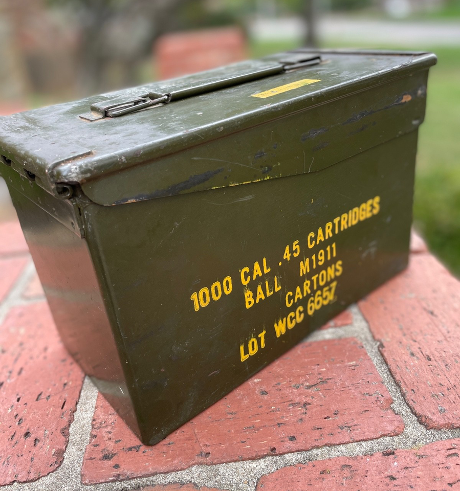 Vintage Metal Military Ammo Can/Box 1000 Cal. 45 Cartridges Ball M1911 ...