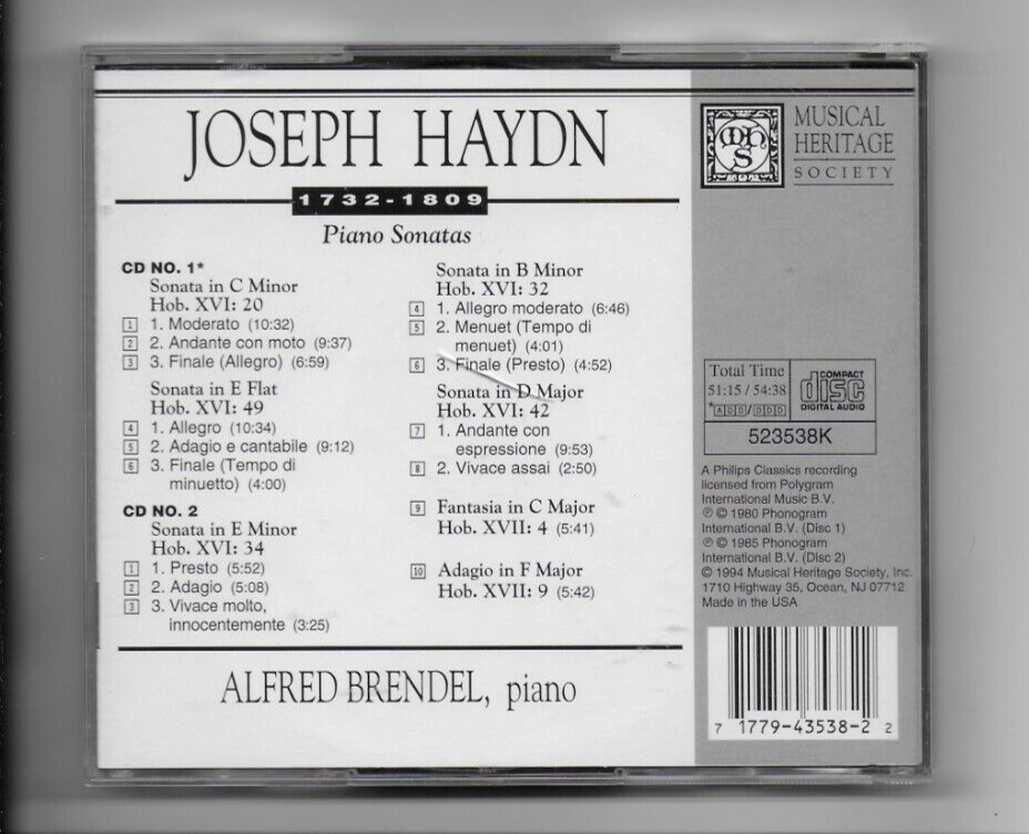 Alfred Brendel Performs Haydn Piano Sonatas CD Fantasia Adagio 2 Disc ...