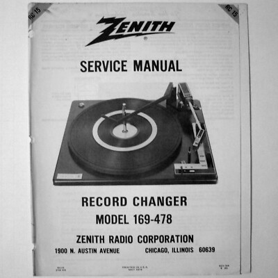 ZENITH ® Models 169-478 Record Changer Service Manual © 1974 | eBay