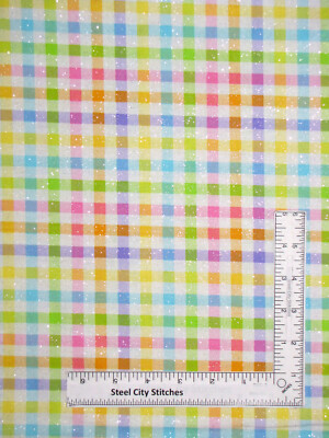 Easter Plaid Fabric By Yard Multicolor & Silver Glitter Cotton Fabric ...