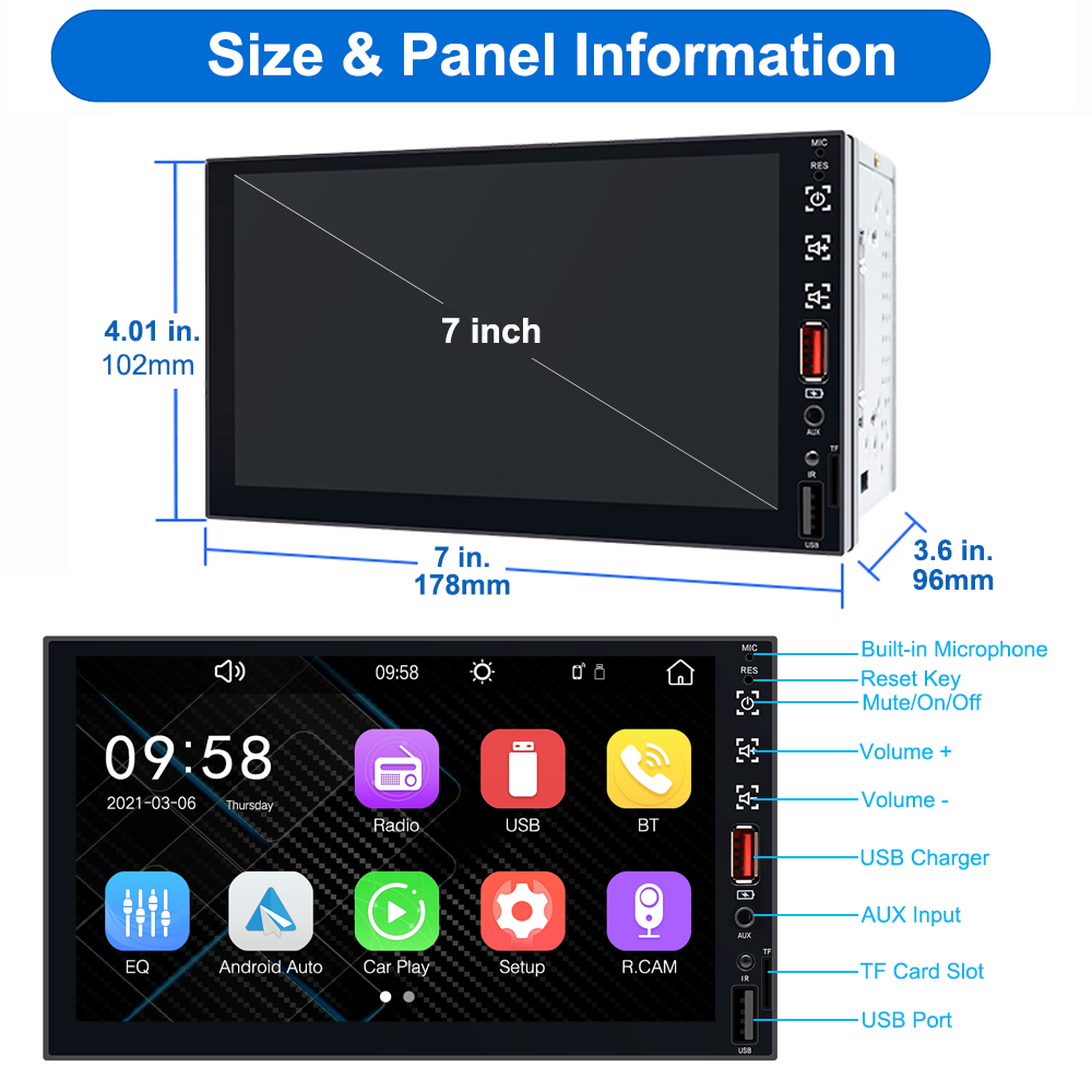 7" 2 DIN Head Unit Car Stereo MP5 Player Touch Screen BT Radio Wireless ...