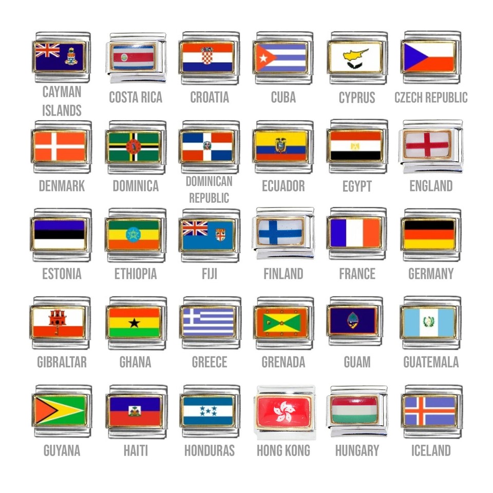World flags Countries A-J 9mm Italian charms fits classic italian charm ...