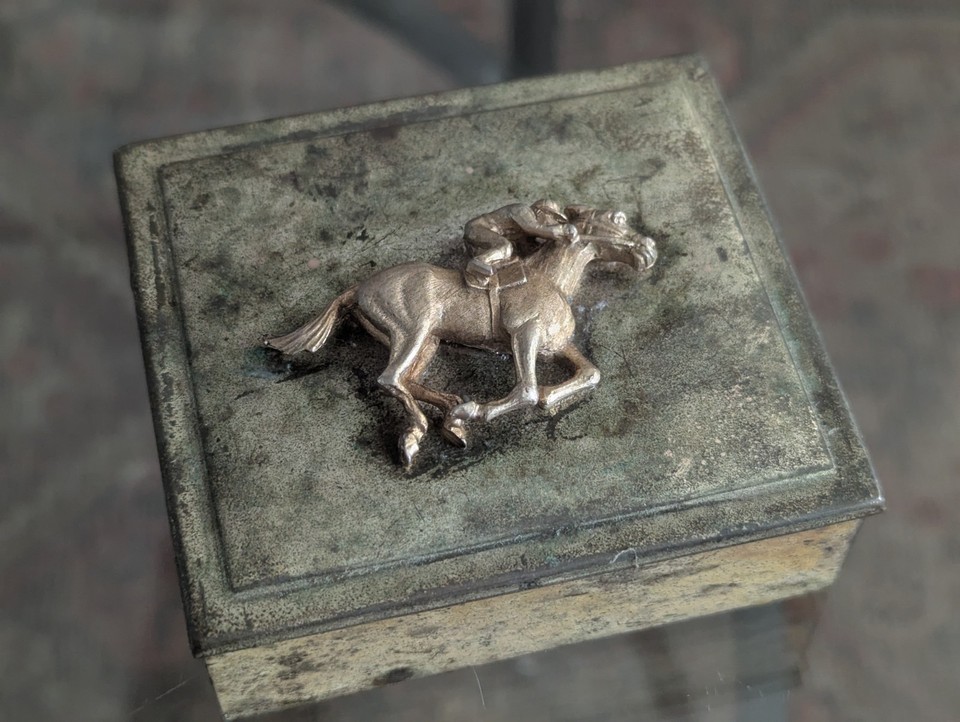 Vtg Napier Horserace Case Equestrian Derby Art Metal Trinket Box Horse ...