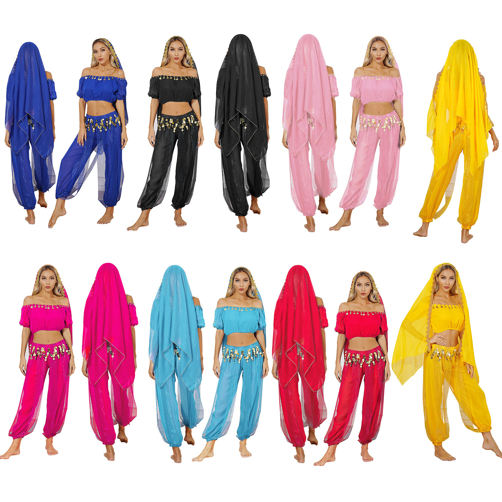 Womens Belly Dance Headscarf Crop Tops Cosplay Outfit Chiffon Dancer ...