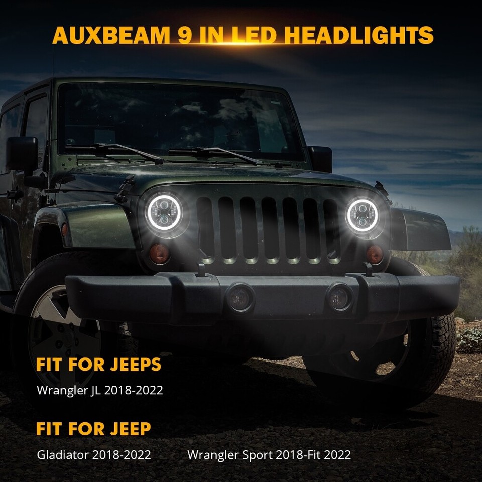 AUXBEAM 9" LED Headlight DRL HI/LO for Jeep Wrangler JL Gladiator JT ...