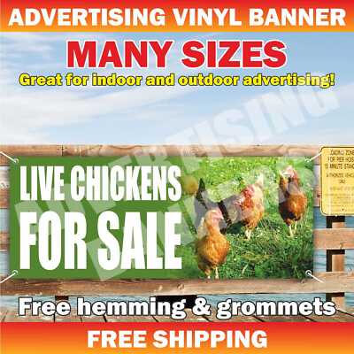 LIVE CHICKENS FOR SALE Advertising Banner Vinyl Mesh Sign Flag Farmers ...