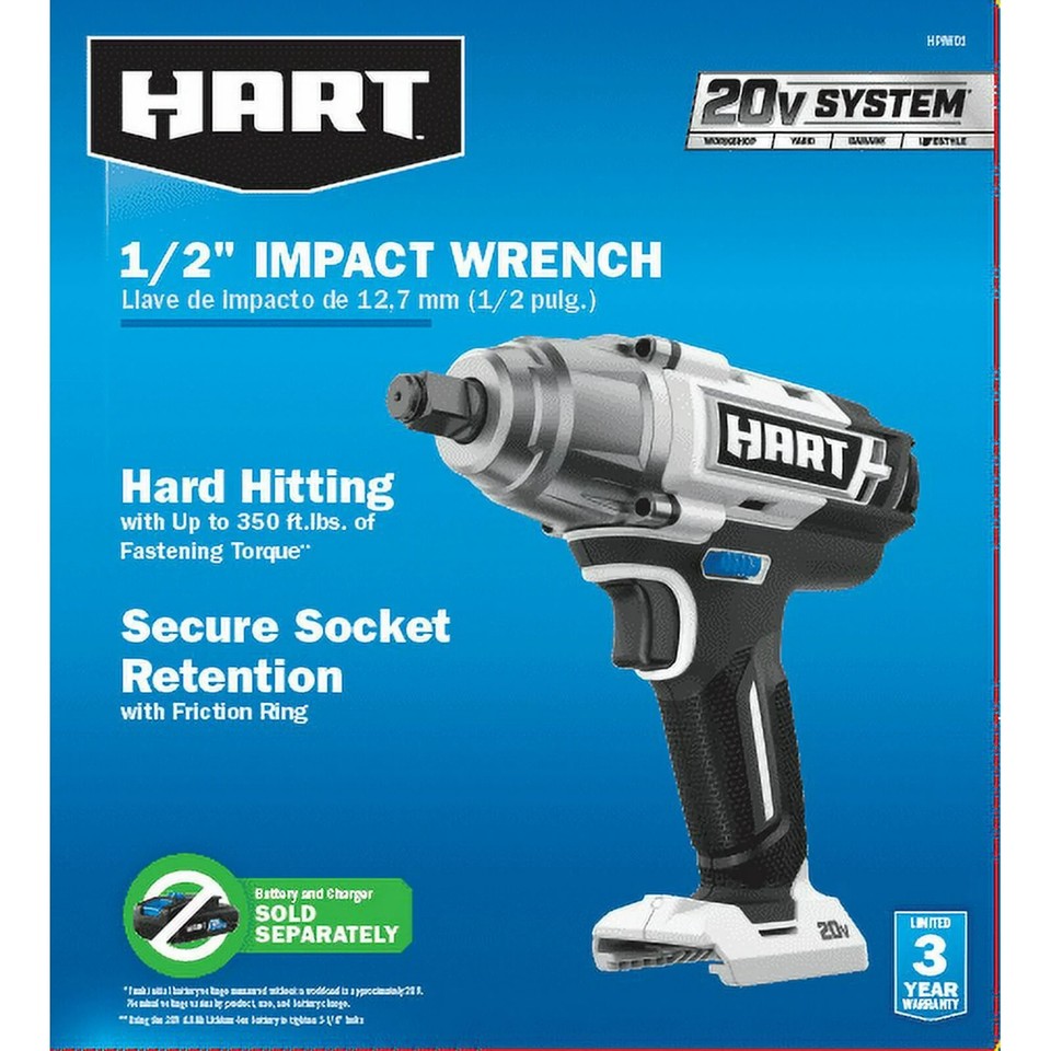 HART HPIW25 20-Volt 1/2-inch Battery-Powered Brushless Impact Wrench ...