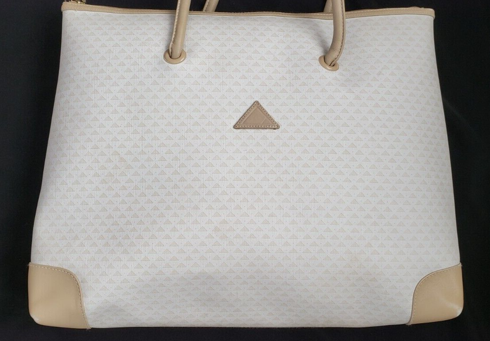 Vintage 1980's Liz Claiborne Triangle Logo Tan/White Tote Bag Purse ...