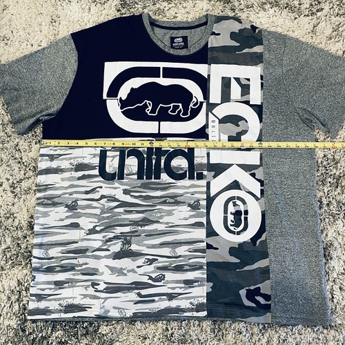 Ecko Unltd Men's 5XL T-Shirt Gray/White & Camo Design Graphic Big Rhino ...