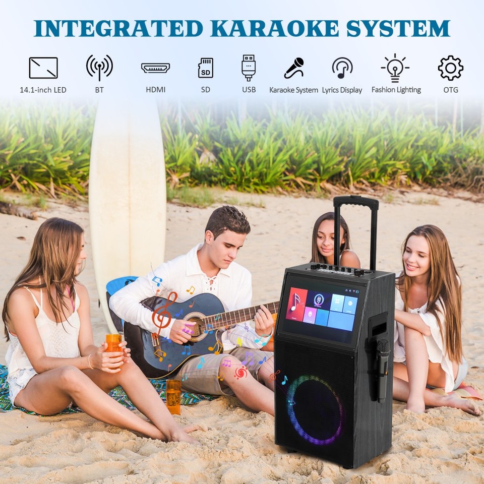 Large Karaoke Machine with Screen + 2* Wireless Mic Bluetooth Party ...