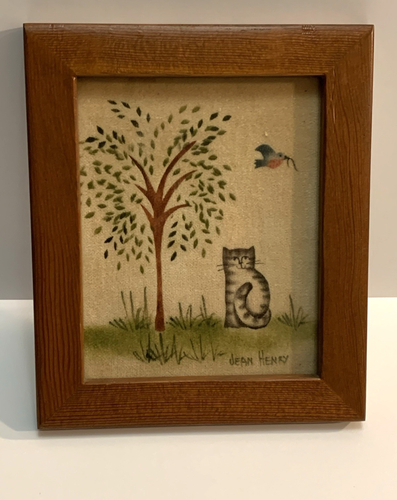 Jean Henry Whimsical Stencil Folk Art Theorem Cat Tree Bird Framed ...