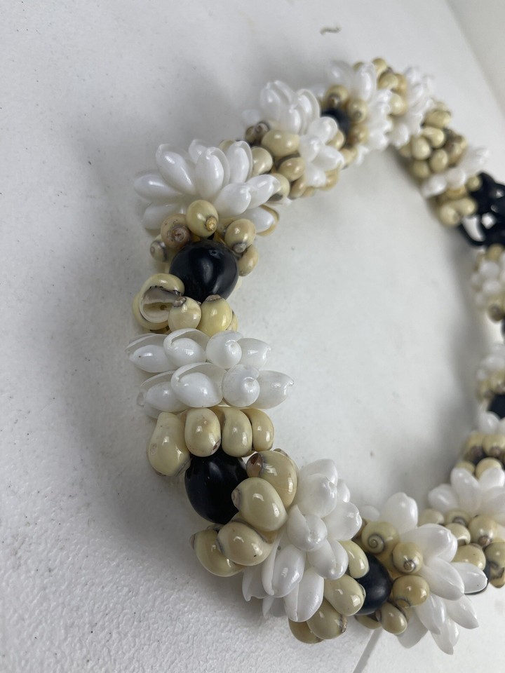 Hawaiian Lei Necklace of Kukui Nuts and White Mongo Shells White, Beige ...