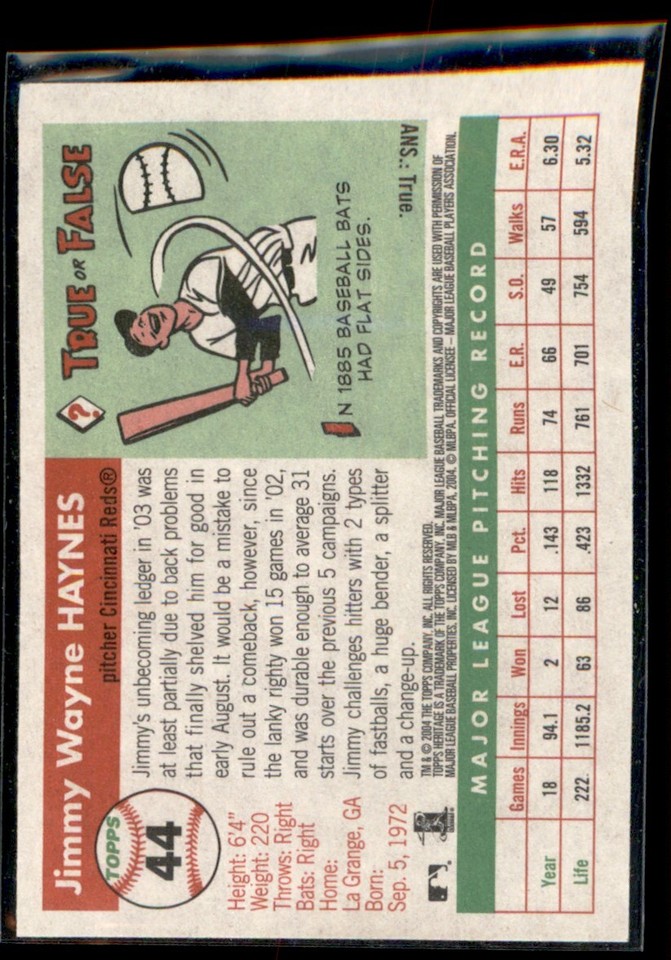 2004 ULTRA JIMMY HAYNES CINCINNATI REDS #44 | eBay