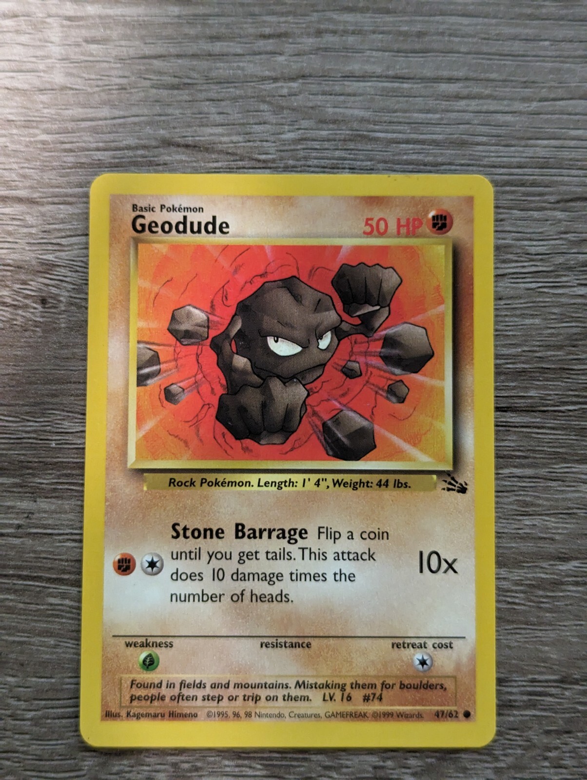 Geodude 47/62 Common Unlimited - Fossil Set - NM Near Mint Pokemon Card ...