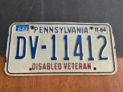 1984 Pennsylvania Disabled Veteran License Plate Tag 1983 DV 11412 | eBay