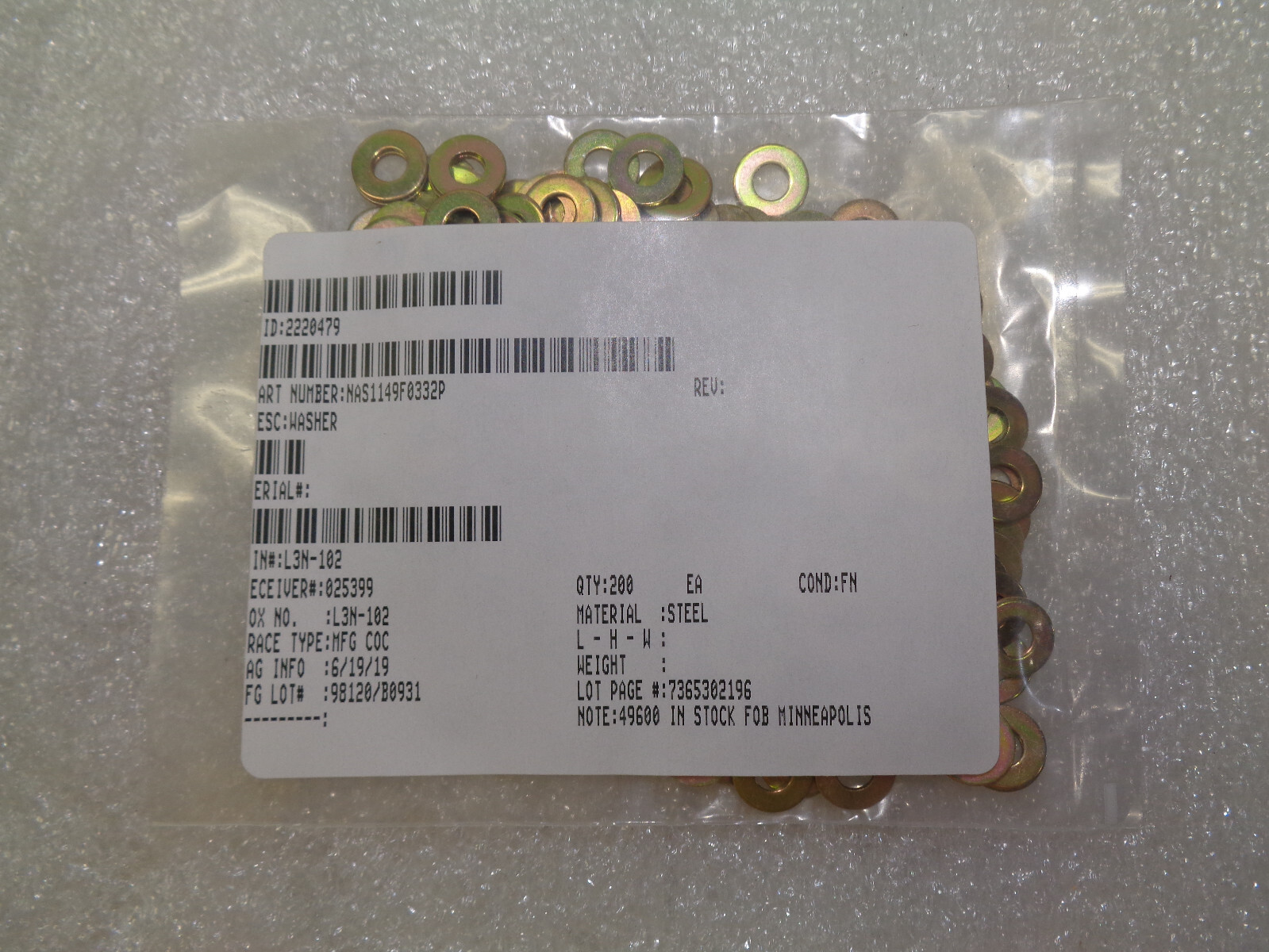 FLAT STEEL WASHERS AN960-10L SA NAS1149F0332P SET OF 200 EACH FN | eBay