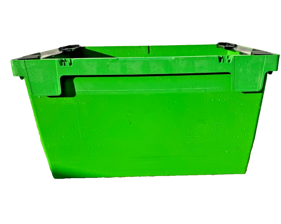 8 x 62ltr Green Extra Deep Storage Crates Plastic Stacking Boxes 60 x ...