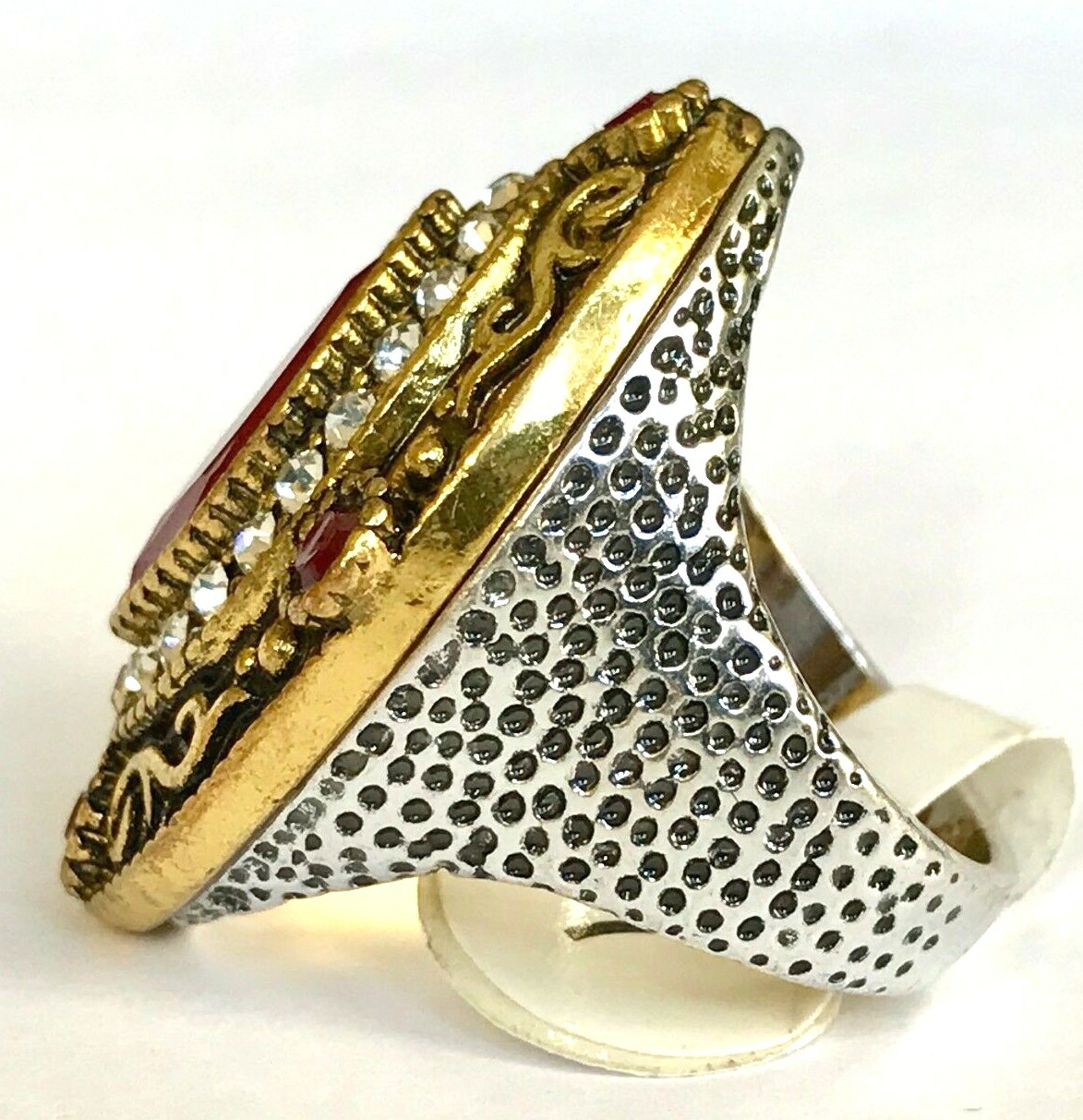 Silver Gold Art Deco Ruby Cocktail Ring Size 7 Statement Simulated ...