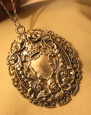 Stunning Swirled Rim Crowned Angels Crest Shield Silvertone Pendant ...