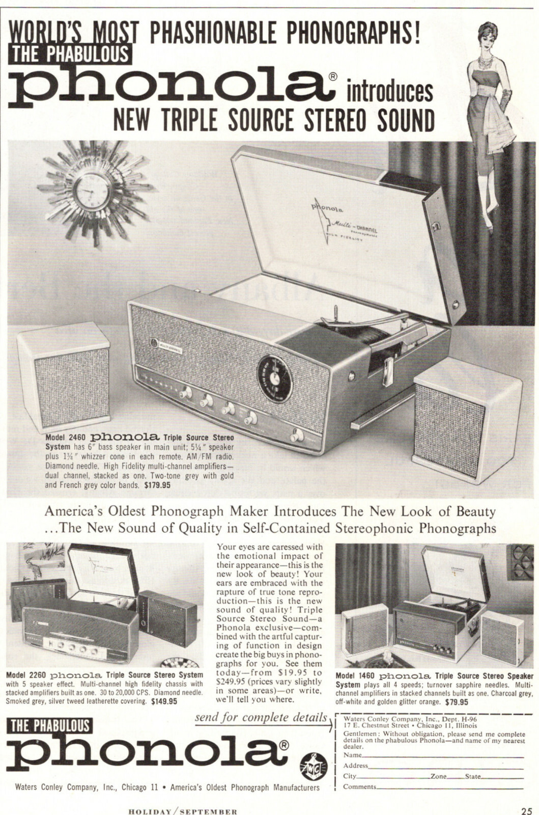 1950s vintage phonograph AD The Phabulous PHONOLA triple stereo sound ...