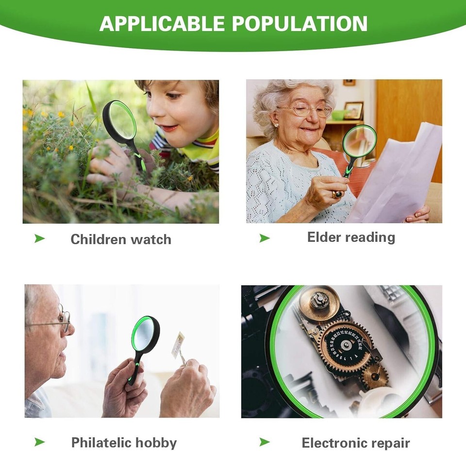 50MM Magnifying Magnifying Glass 10X Handheld Reading Magnifier Green ...