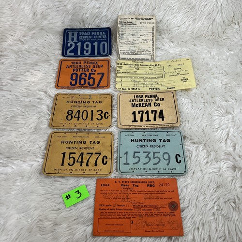 7 VINTAGE PENNSYLVANIA HUNTING LICENSES BEAR & ANTLERLESS 1960-1968 ...