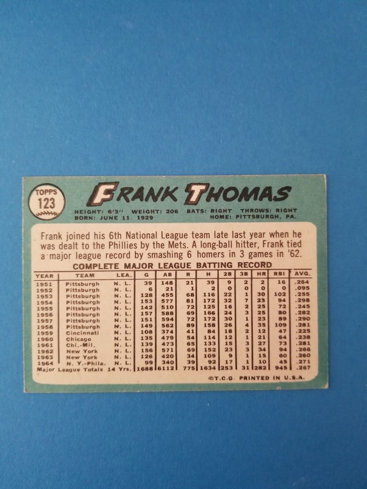 1965 Topps #123 Frank Thomas Philadelphia Phillies EXC | eBay