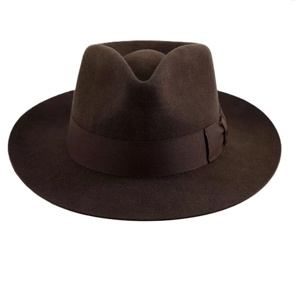 Felt Fedora Brown Stiff and Snap Brim 100% Wool Trilby Hat With Wide ...
