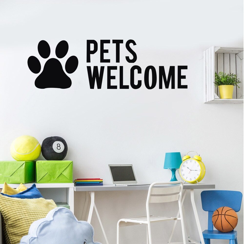 PET WELCOM Letters Wall Sticker Pet Shop Dog Cat Mural Art Pet Grooming ...