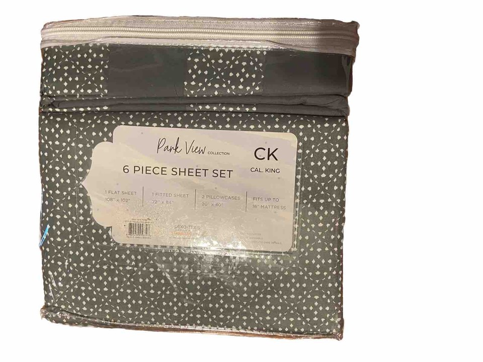 Park View Collection 6 Piece Cal King Sheet Set FALALA Dark Gray and ...