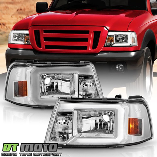 For 2001-2011 Ford Ranger Pickup LED Tube Chrome Headlights Headlamps ...