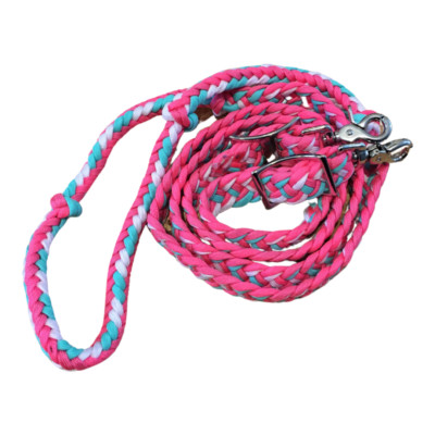 Braided Barrel Reins 8 ft long with 2 Scissor Snaps Hot Pink, White and ...