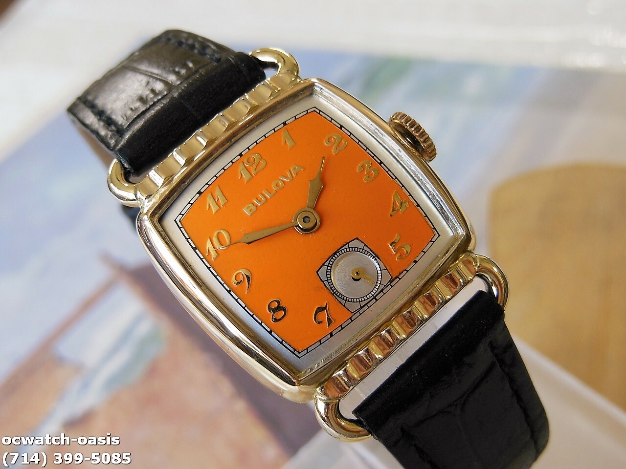 1950 Vintage BULOVA Horn Lugs, Stunning Orange Dial, … - Gem