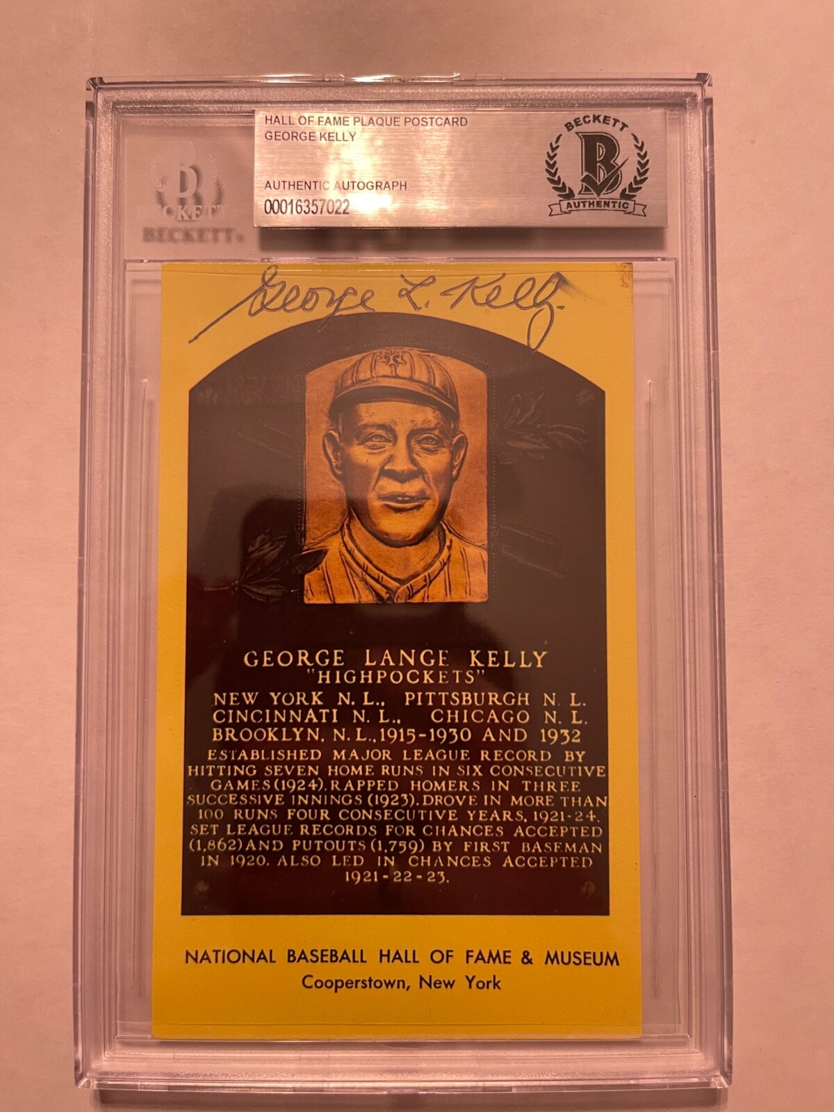 GEORGE KELLY AUTO BECKETT AUTHENTICATED AUTOGRAPH HALL OF FAME PLAQUE ...