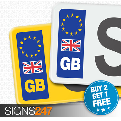 PAIR GB CAR NUMBER PLATE STICKERS WITH UK FLAG - EU European Vinyl ...