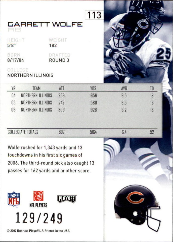 2007 Playoff NFL Playoffs Silver Metalized Football Card #113 Garrett ...