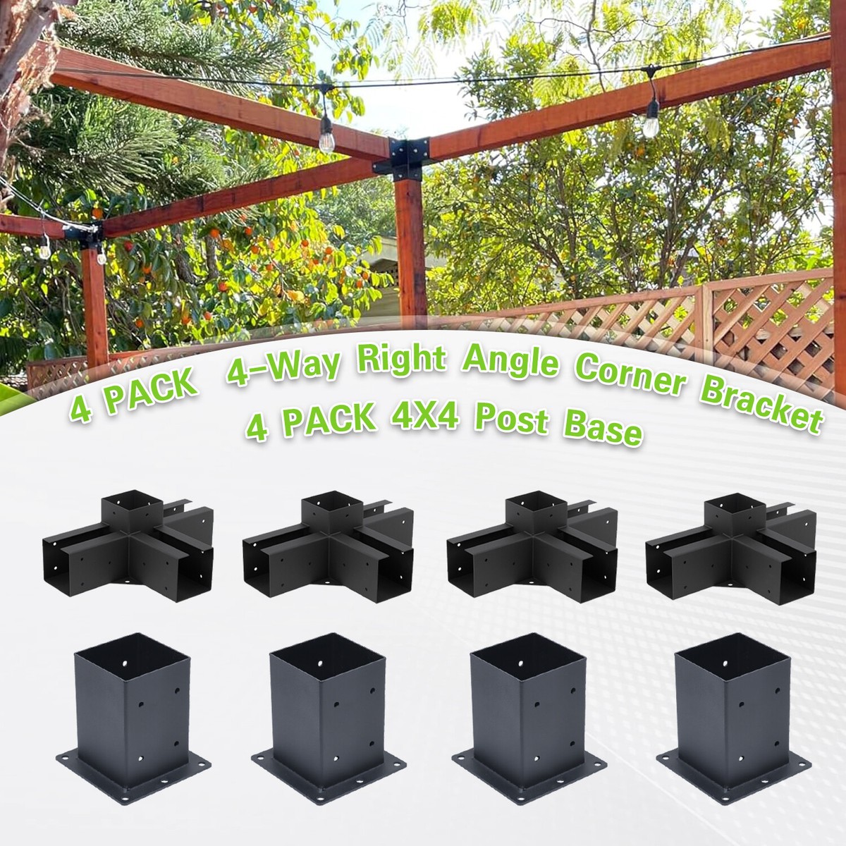 Pergola Shade 2x4 Wood Pergola Kit, 4Pack 3-Way Right Angle Corner ...