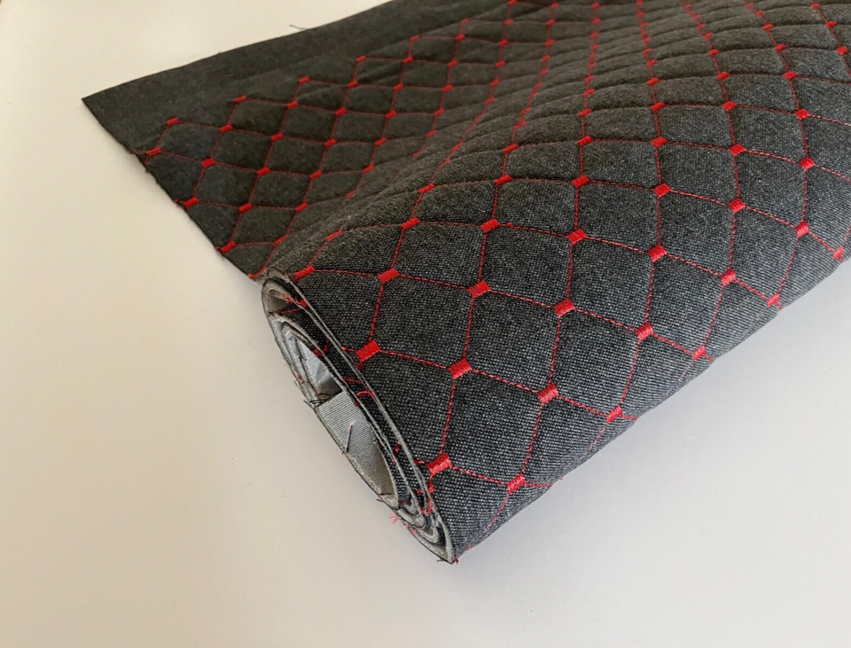 GRAY/RED Diamond Stitch Embossed Fabric Lining Car Upholstery ...