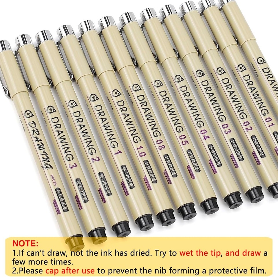 12pcs Micro Fineliner Art Drawing Pens Black Waterproof Sketch Manga ...