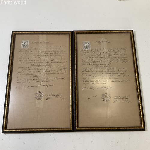 Pair of Antique 19th Century Framed German Birth Certificates Paper ...