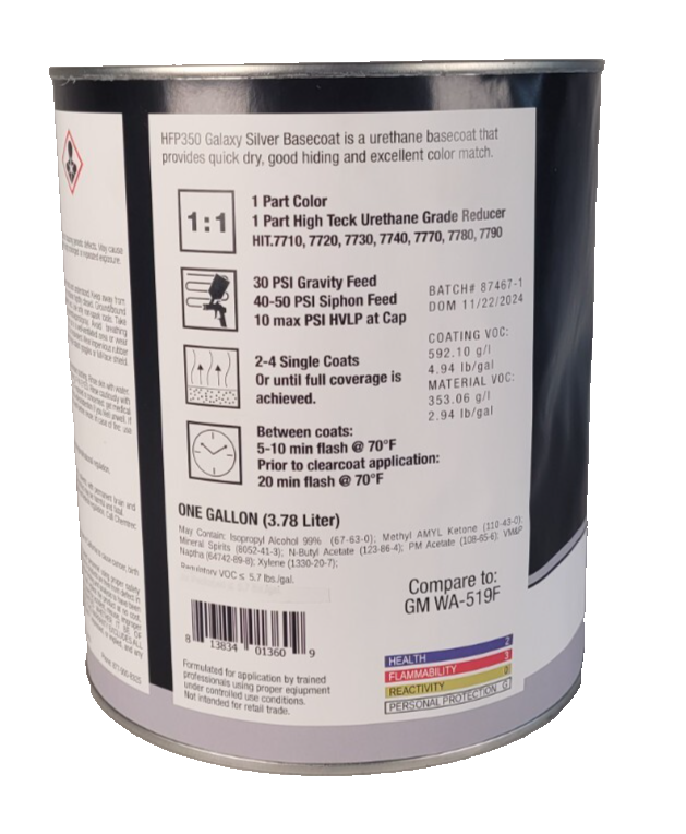 High Teck HFP350 GM 519F Galaxy Silver Basecoat Paint Gallon & Slow ...