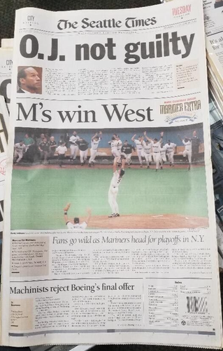 M's win West The Seattle Times Newspaper Tuesday October 3rd 1995 FULL ...