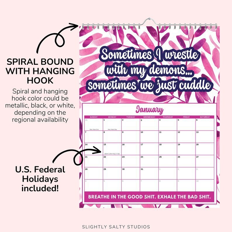 2024 Funny Sweary Mental Health Wall Annual Calendar with Funny Swear ...