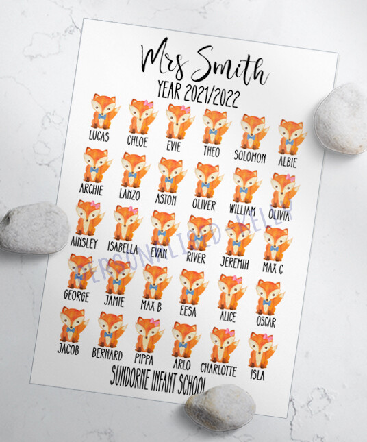 PERSONALISED A4 Foxes Print Thank You Teacher Class Pupils Gift School ...