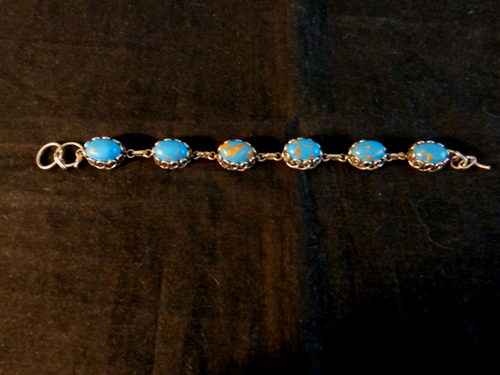 Hand Made Native American Turquoise Cabochon Sterling Bracelet As-Found ...