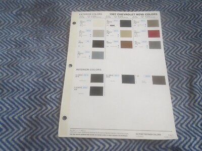 1987 CHEVROLET NOVA EXTERIOR COLOR CHIPS CHART BROCHURE | eBay UK