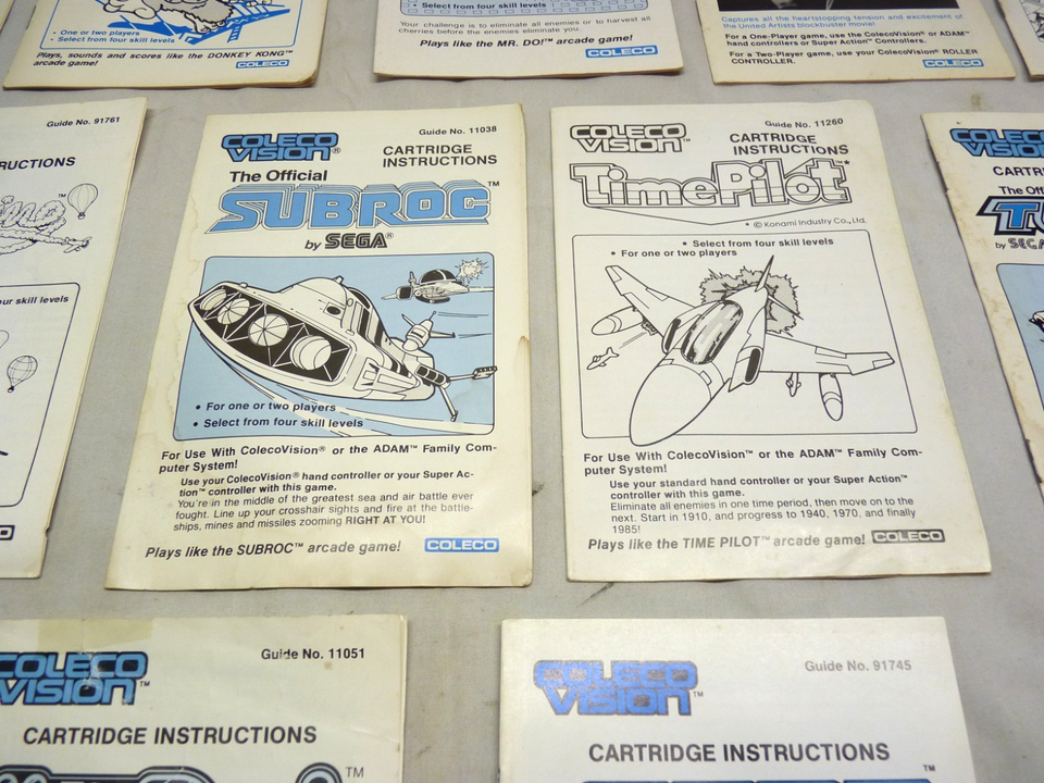 HUGE ColecoVision Instruction Manual Lot w/ Overlays Expansion 1 Manual ...